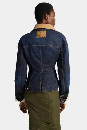 Dsquared2 Wrap Oversized Denim Trucker Jacket With Wool Lining And Corduroy Collar