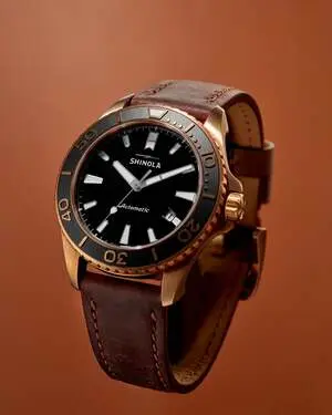 Shinola Bronze Monster 43mm Leather-strap Watch Set