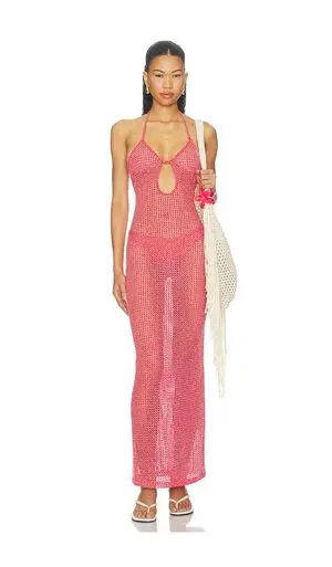 LOVERS AND FRIENDS Crochet Knit Maxi Dress - Red