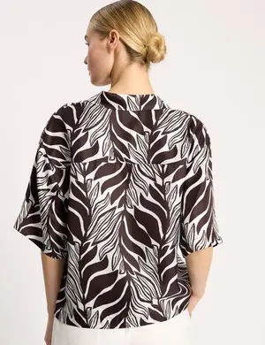 ALBARAY Mono Palm Print Silk Shirt