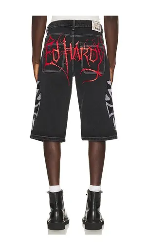Ed Hardy Crosses Rhinestone Long Shorts