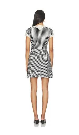 Rixo Lacie Dress Gingham Check Crepe With Lace Trim - Black