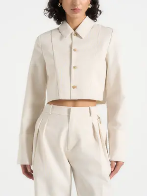 Manière De Voir Florine Linen Cropped Shirt - Natural