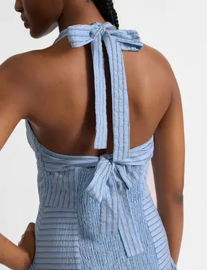 ALBARAY Stripe Halter Neck Midi Dress