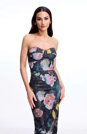 Dress The Population Vada Floral Sequin Strapless Gown