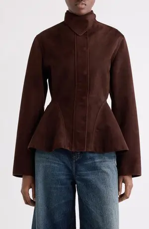 Alaïa Suede Peplum Jacket - Chocolat