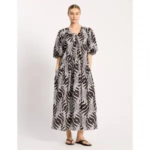 ALBARAY Mono Palm Tie-neck Maxi Dress - Brown