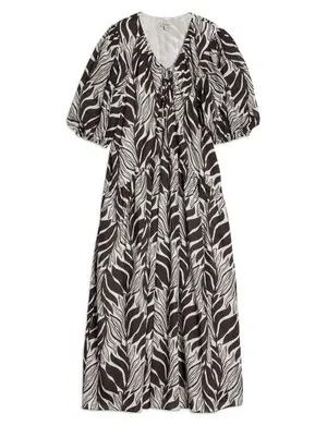 ALBARAY Mono Palm Tie-neck Maxi Dress