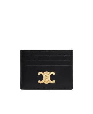 Celine Triomphe Card Holder In Shiny Calfskin - Black