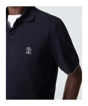 Brunello Cucinelli Embroidered Cotton Pique Polo Shirt