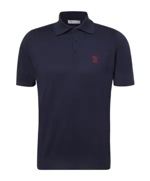 Brunello Cucinelli Embroidered Cotton Piqué Polo Shirt - Blue