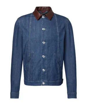 Brunello Cucinelli Leather-trimmed Denim Jacket - Blue