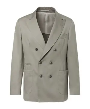 Brunello Cucinelli Double-breasted Silk Suit Jacket - Grey