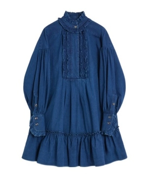 Valentino Garavani Long Sleeve Ruffled Denim Dress - Blue