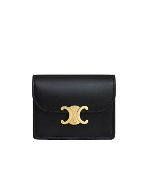 Celine Business Card Holder Triomphe In Shiny Calfskin