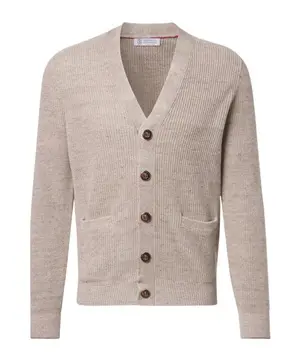 Brunello Cucinelli Ribbed-knit Linen And Cotton Cardigan - Beige