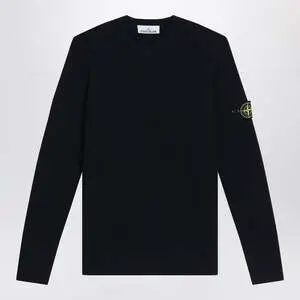 Stone Island Ribbed Crew Neck Sweater With Compass Logo Badge - Blue