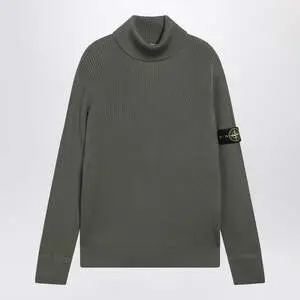 Stone Island Ribbed Turtleneck Sweater With Compass Badge - Green