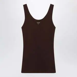 Prada Prada Ribbed Cotton Tank Top With Triangle Logo Brown