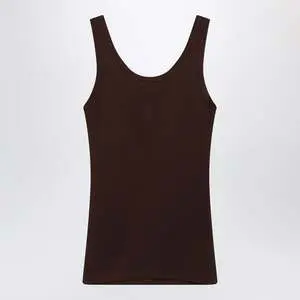 Prada Ribbed Cotton Tank Top With Triangle Logo - Brown