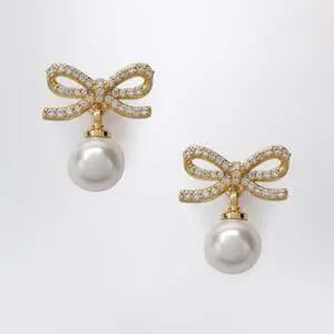 SELF-PORTRAIT Bow Earrings With Pearls In Gold-plated Brass - Silver