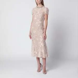 SELF-PORTRAIT Floral Sequin Midi Dress - Pink