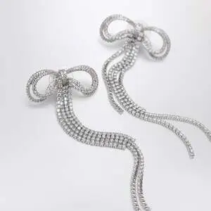 SELF-PORTRAIT Double Crystal Bow Drop Earrings In -plated Brass