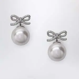 SELF-PORTRAIT Crystal Bow And Pearl Drop Earrings - Silver