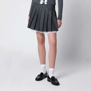SELF-PORTRAIT Pleated Wool Mini Skirt With Lace Trim - Gray