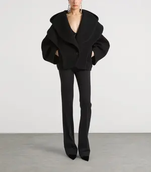 Balmain Oversized Virgin Wool Pea Coat - Black