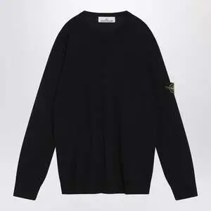 Stone Island Navy Wool Crew-neck Sweater With Compass Logo Badge - Blue