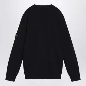 Stone Island Navy Wool Crew-neck Sweater With Compass Logo Badge - Blue
