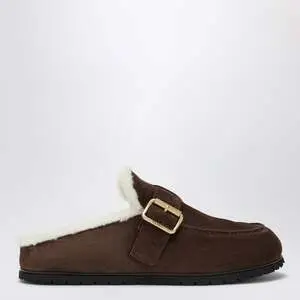 Prada Suede Shearling Lined Clogs - Brown