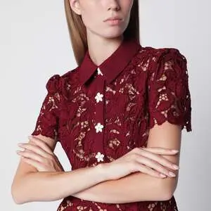 SELF-PORTRAIT Lace Mini Dress With Floral Buttons - Red
