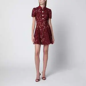 SELF-PORTRAIT Lace Mini Dress With Floral Buttons - Red