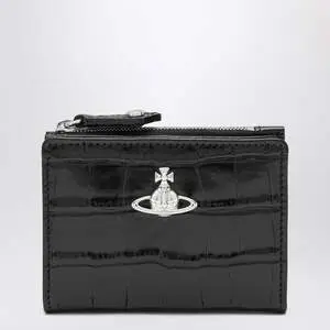 VIVIENNE WESTWOOD Slim Flap Crocodile-embossed Leather Card Holder - Black