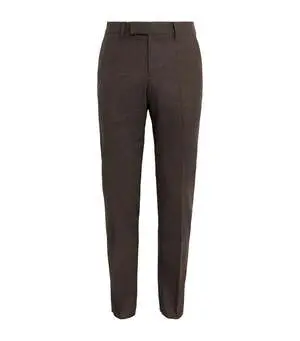 LARDINI Virgin Wool Check Trousers - Brown