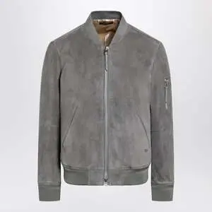 TOM FORD TOM FORD Titanium Suede Bomber Jacket In Lamb Leather Gray