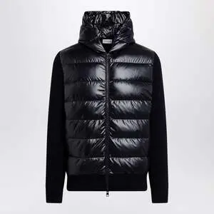 Moncler Padded Wool Zip-up Hoodie With Logo Patch - Blue