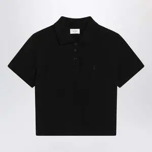 Saint Laurent Cropped Cotton Pique Polo Shirt - Black