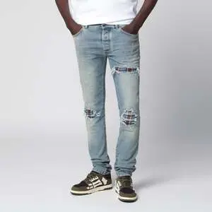Amiri Mx1 Distressed Flannel-patched Jeans - Blue