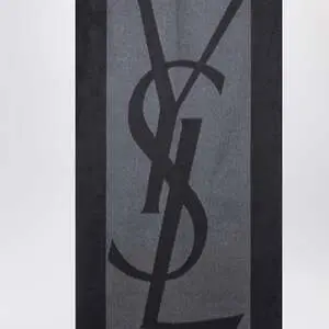 Saint Laurent Cassandre Jacquard Silk Scarf In Dark Grey