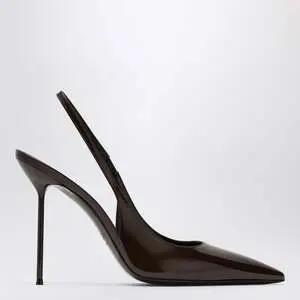 Paris Texas Lidia Slingback Pumps In Ebony Patent Leather - Brown