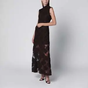 ROTATE BY BIRGER CHRISTENSEN Sleeveless 3d Flower High Neck Maxi Dress - Brown