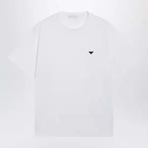 Prada Boxy Cotton Crew-neck T-shirt With Triangle Logo - White