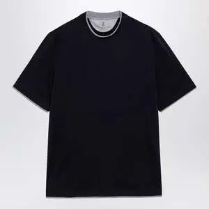 Brunello Cucinelli Crew-neck Cotton Jersey T-shirt With Faux Layering, Cobalt - Blue