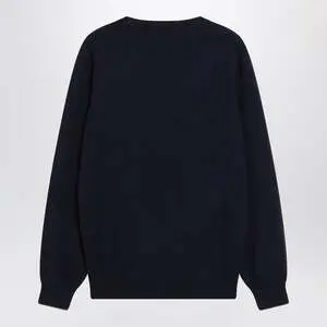 Brunello Cucinelli Navy Cashmere Crewneck Sweater With Contrast Trim - Blue