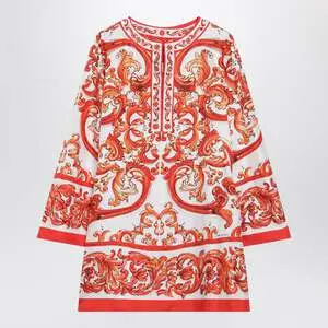 Dolce & Gabbana Maiolica-print Silk Twill Kaftan Dress - Orange