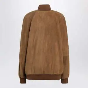 Miu Miu Waxed Suede Leather Jacket In Cognac