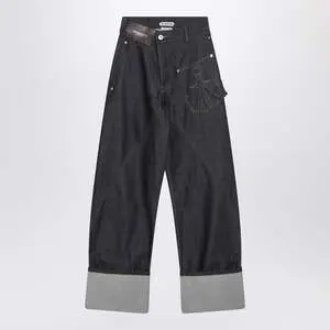 JW Anderson Indigo Denim Workwear Jeans With Twisted Turn-up - Blue